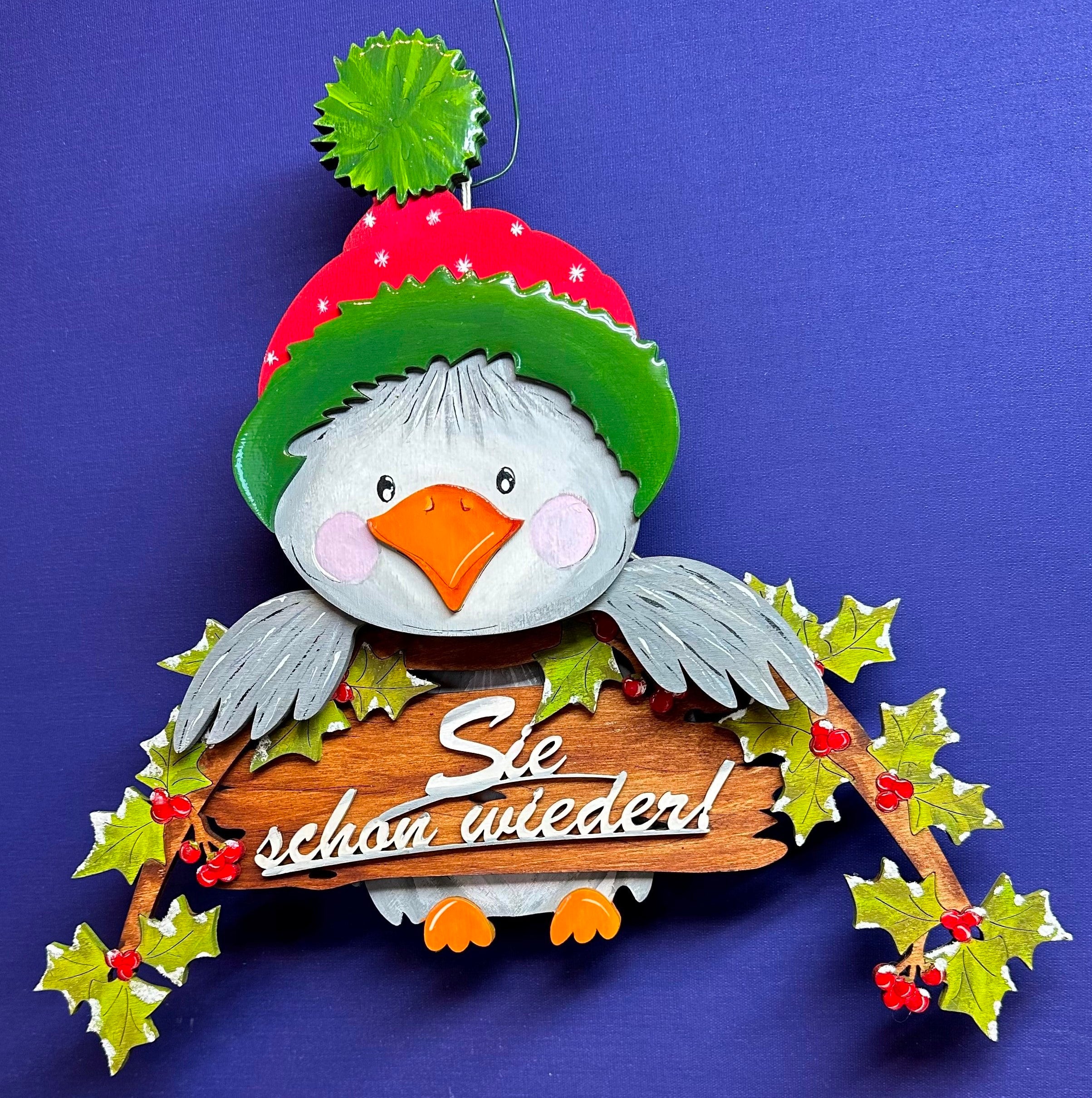 Komplettset: Vogel mit Ast, Schild und Spruch "Sie schon wieder!" - Bastelset aus Holz ...