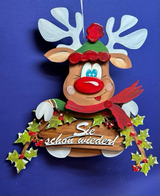Komplettset: Rentier mit Ast, Schild und Spruch "Sie schon wieder!" - Bastelset aus Holz ...